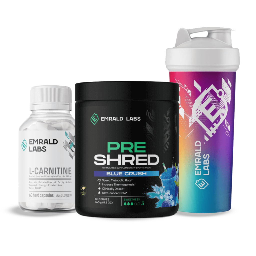 Pre Shred + L-Carnitine + Emrald Labs Teal Shaker | Weight Loss – Elite ...